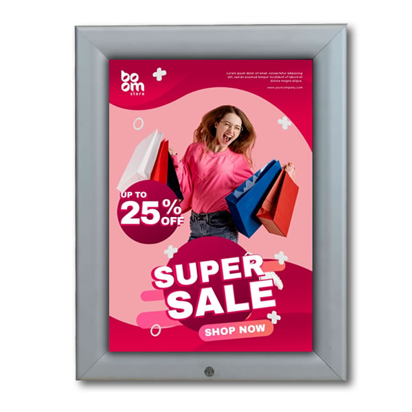 Buy 32mm Lockable Snap Frame in Satin Silver or Black White Light Display